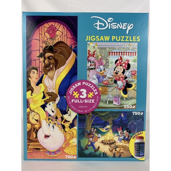 Games | Disney Mickey Minnie Beauty And The Beast Jigsaw Puzzle 3 In 1 ...